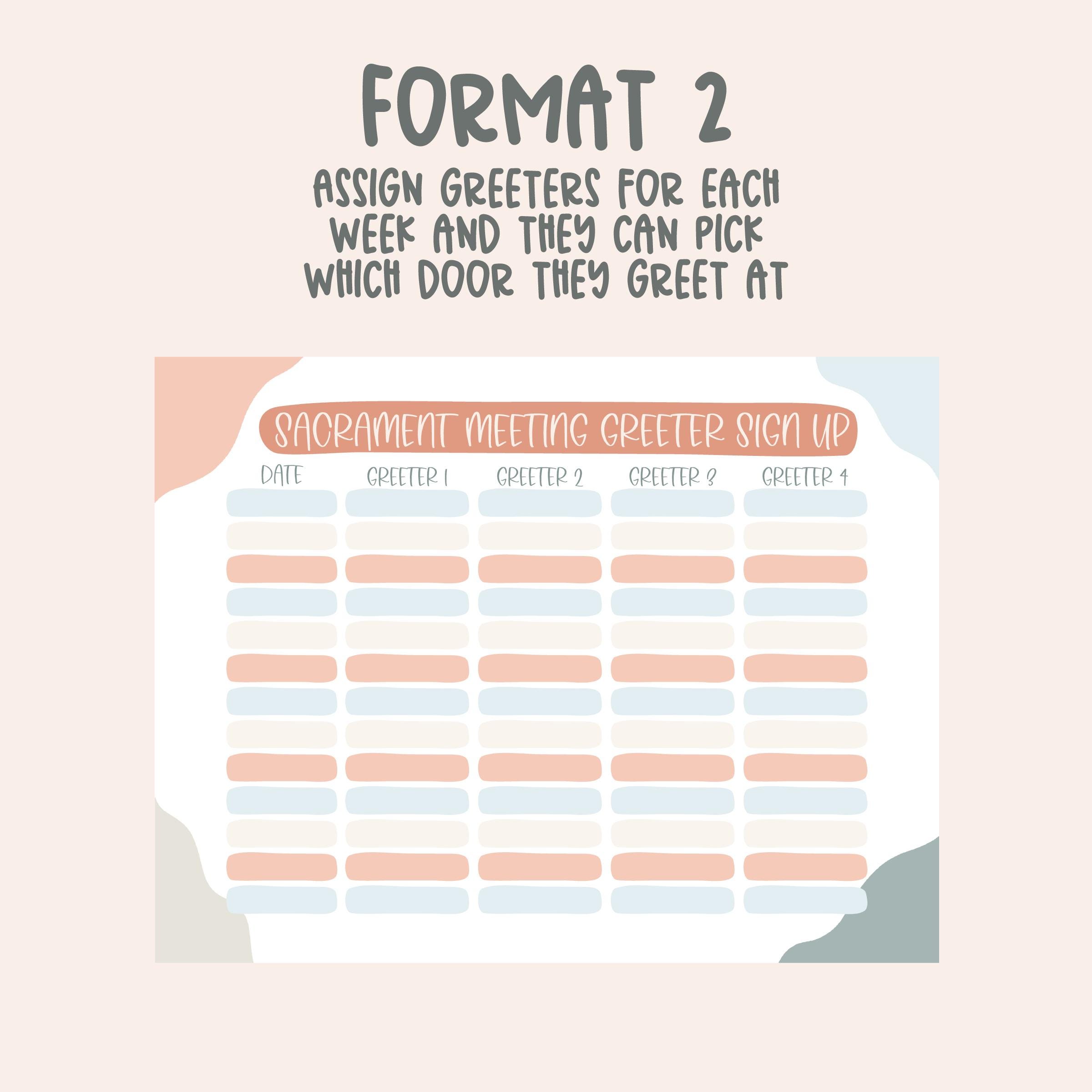 Young Women Sacrament Meeting Greeter Sign up | Editable in Adobe ...