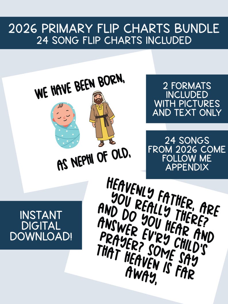 2026 Primary Songs Flip Charts Bundle | Come Follow Me Old Testament ...