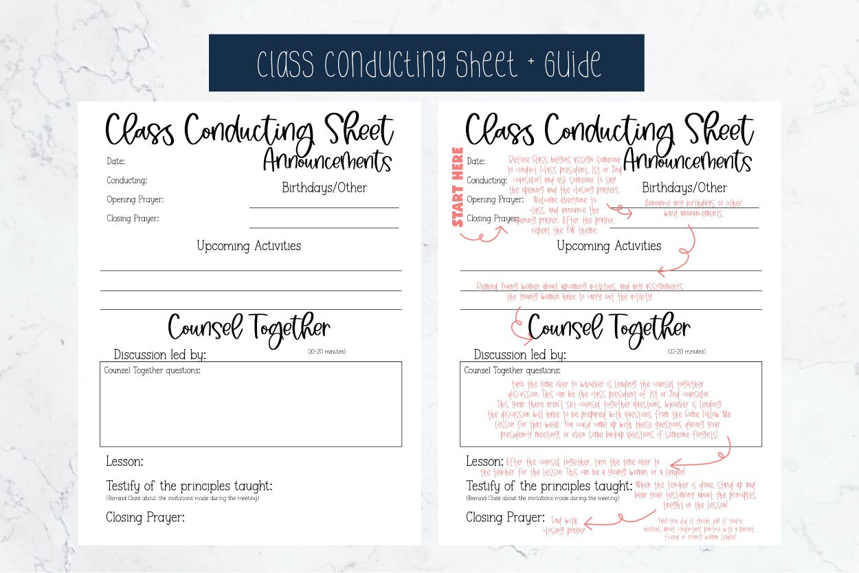 Young Women Class Conducting Sheet | Guide to Teach New Class ...