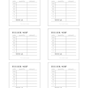 Teller Slip | Budget Tools | Minimalist Teller Slip - Etsy