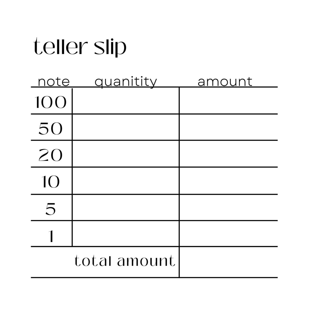 Teller Slip Budget Tools Minimalist Teller Slip - Etsy