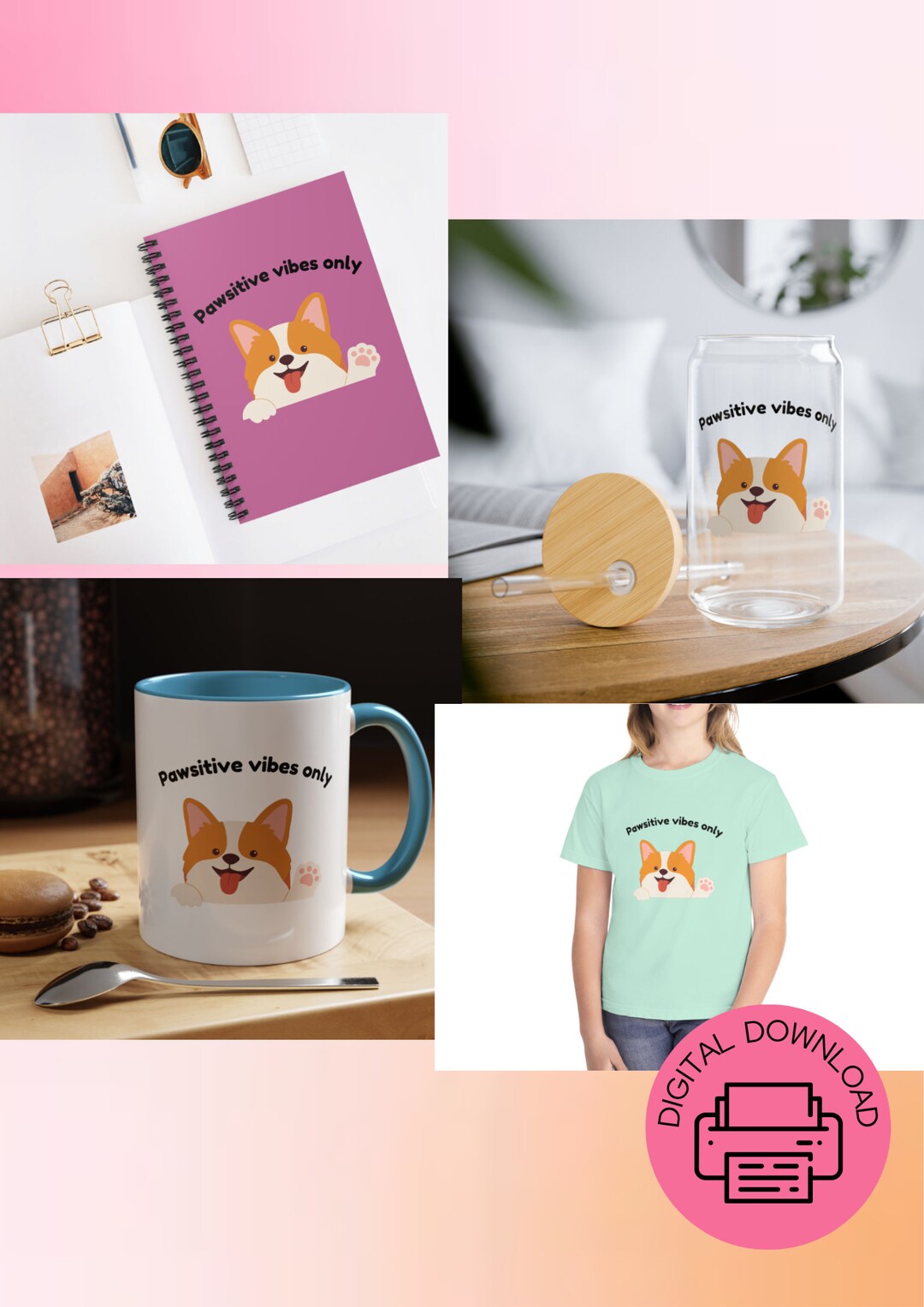 Multi-purpose Simple Funny Printable Dog Logo Design Pawsitive Vibes ...