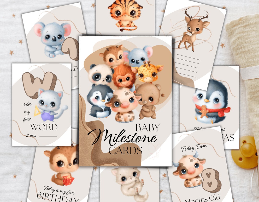Cute Animals Baby Milestone Cards, Printable 33 Milestone Cards ...