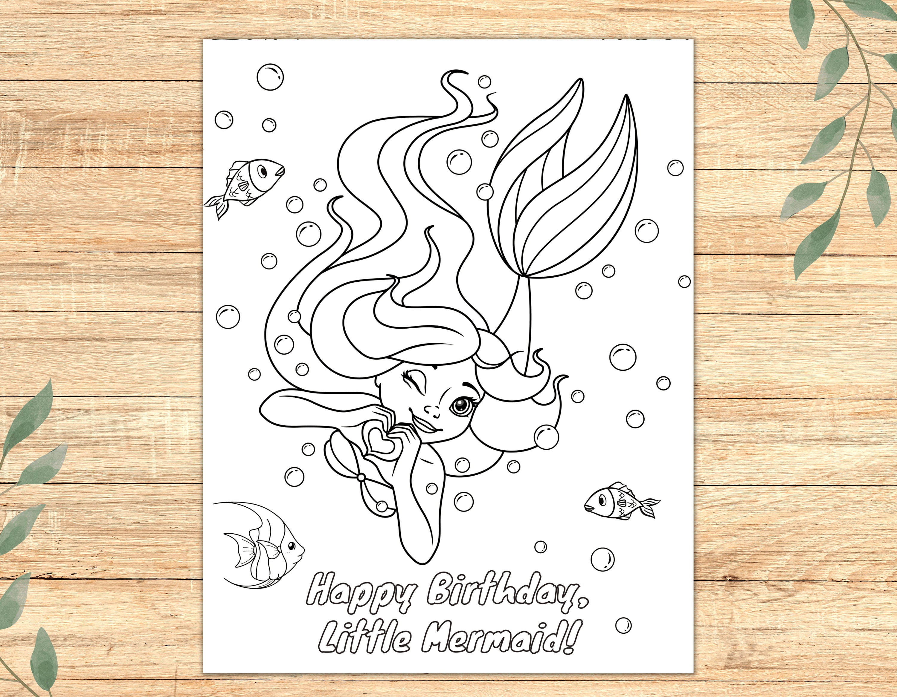 Mermaid Birthday Coloring Pages, Printable Mermaid Coloring Book for ...