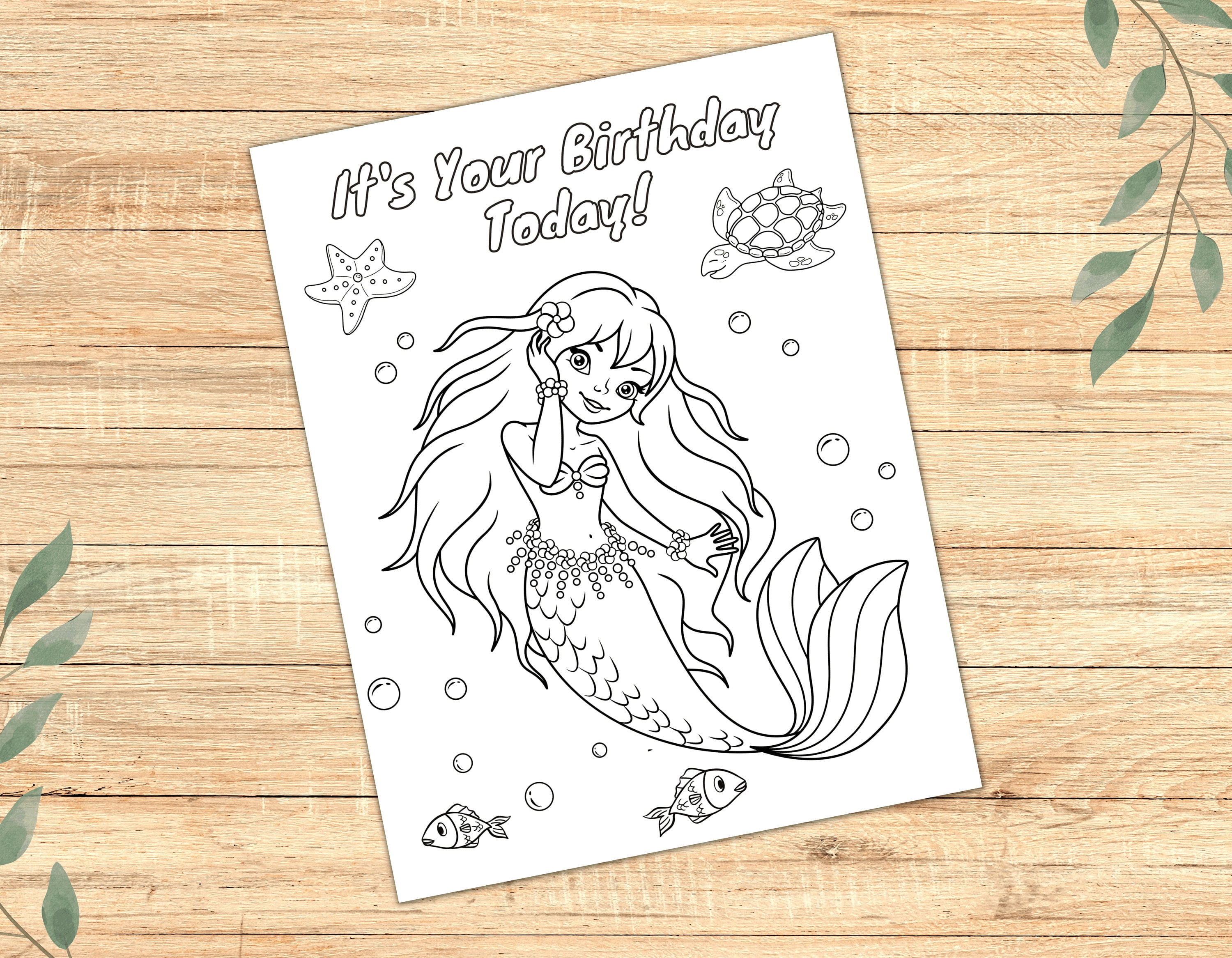 Mermaid Birthday Coloring Pages, Printable Mermaid Coloring Book for ...