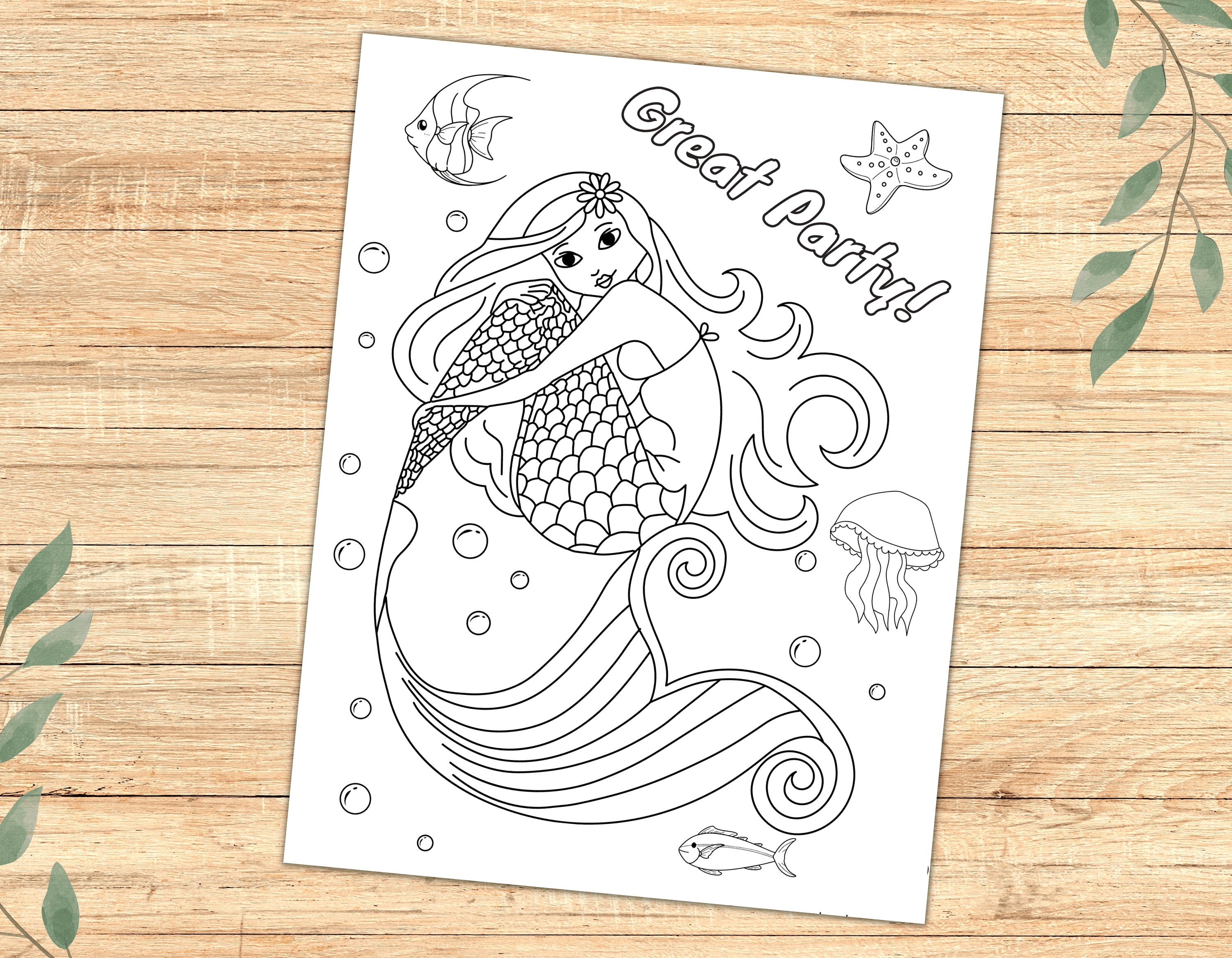 Mermaid Birthday Coloring Pages, Printable Mermaid Coloring Book for ...