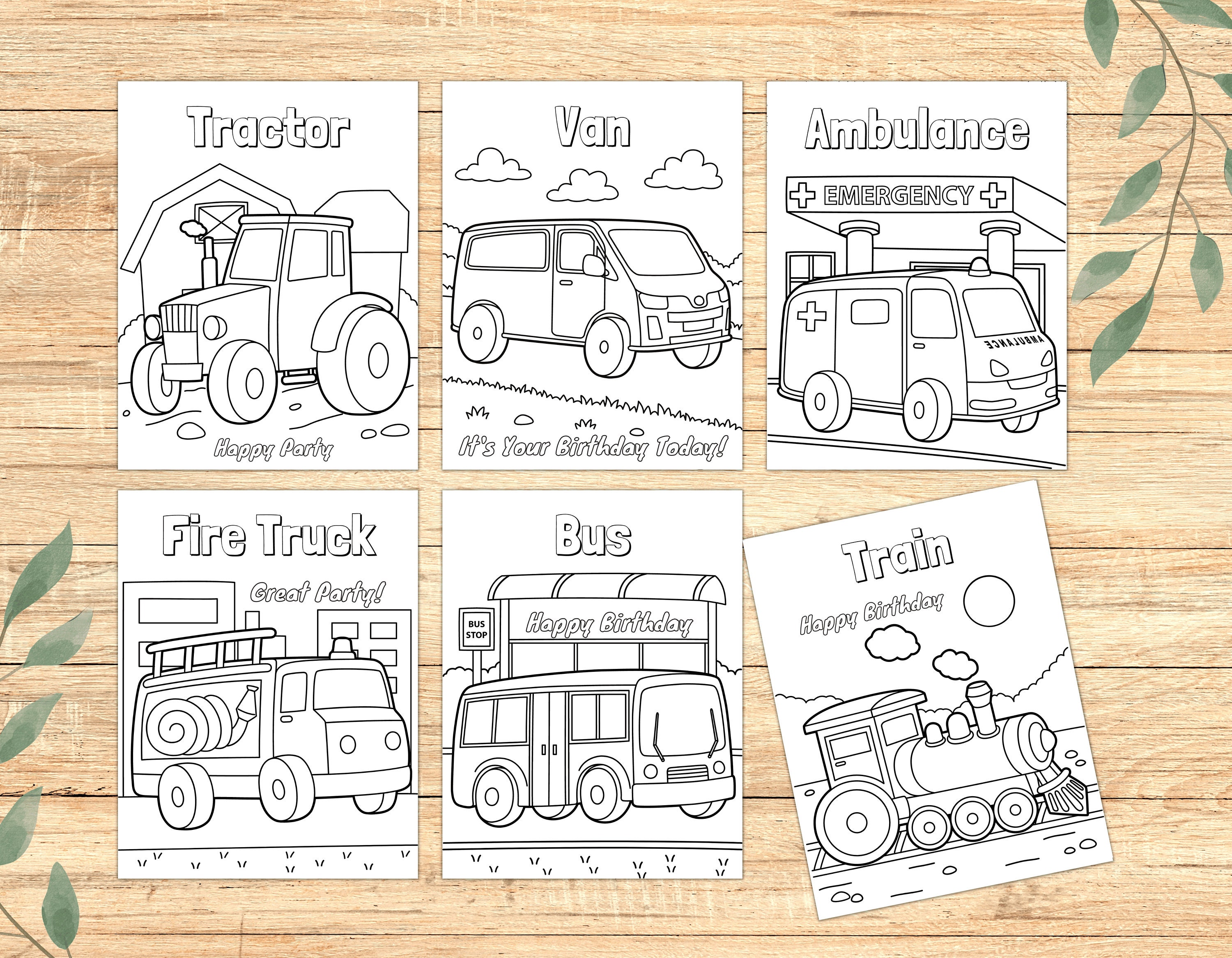 Birthday Party Coloring Pages, Printable Vehicles Coloring Book, Kids ...