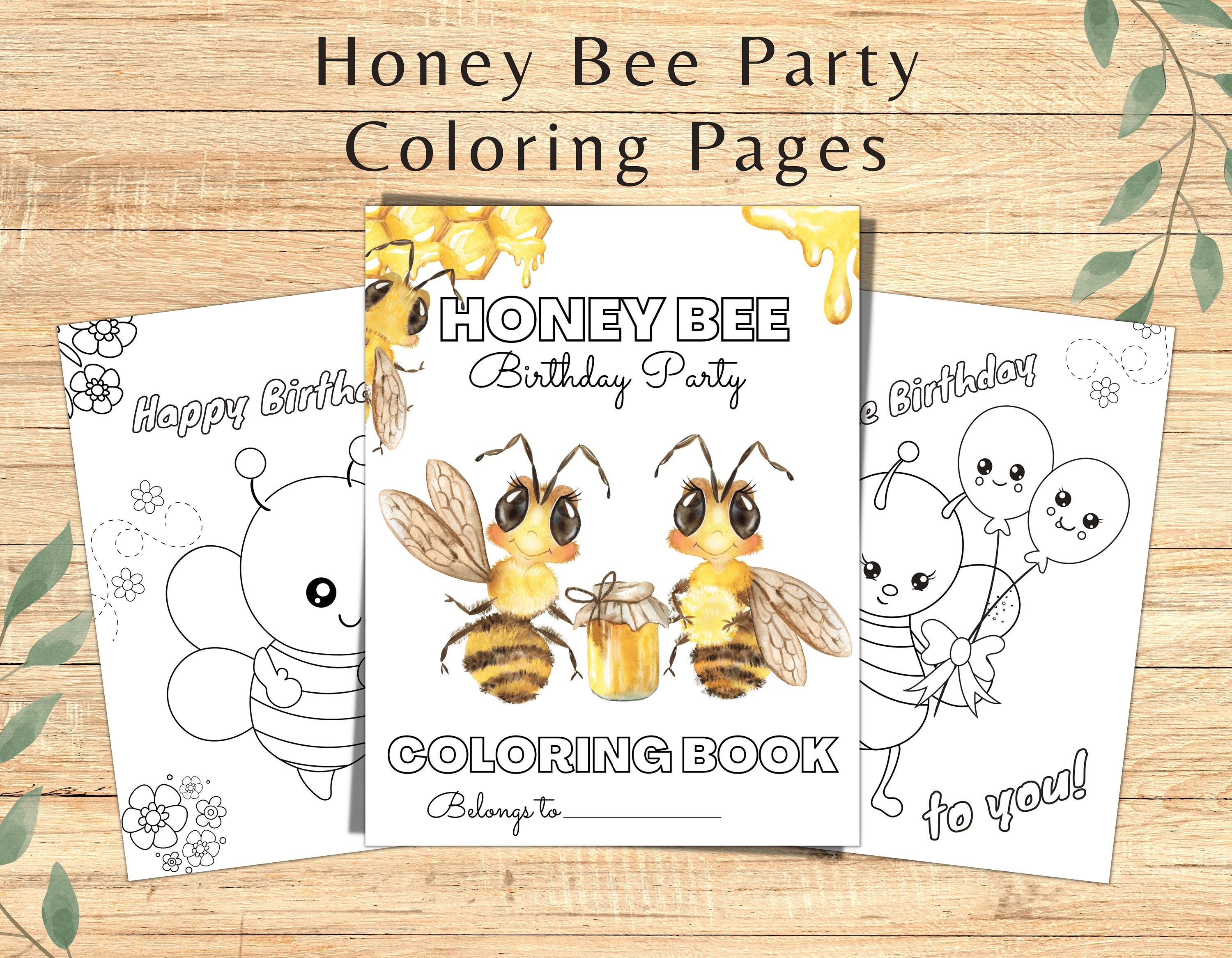 Honey Bee Party Coloring Pages, Printable Birthday Book, Birthday Girl ...
