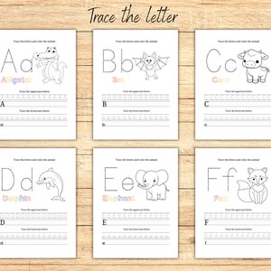 Printable Animal ABC Coloring and Tracing Worksheets, A to Z Tracing ...