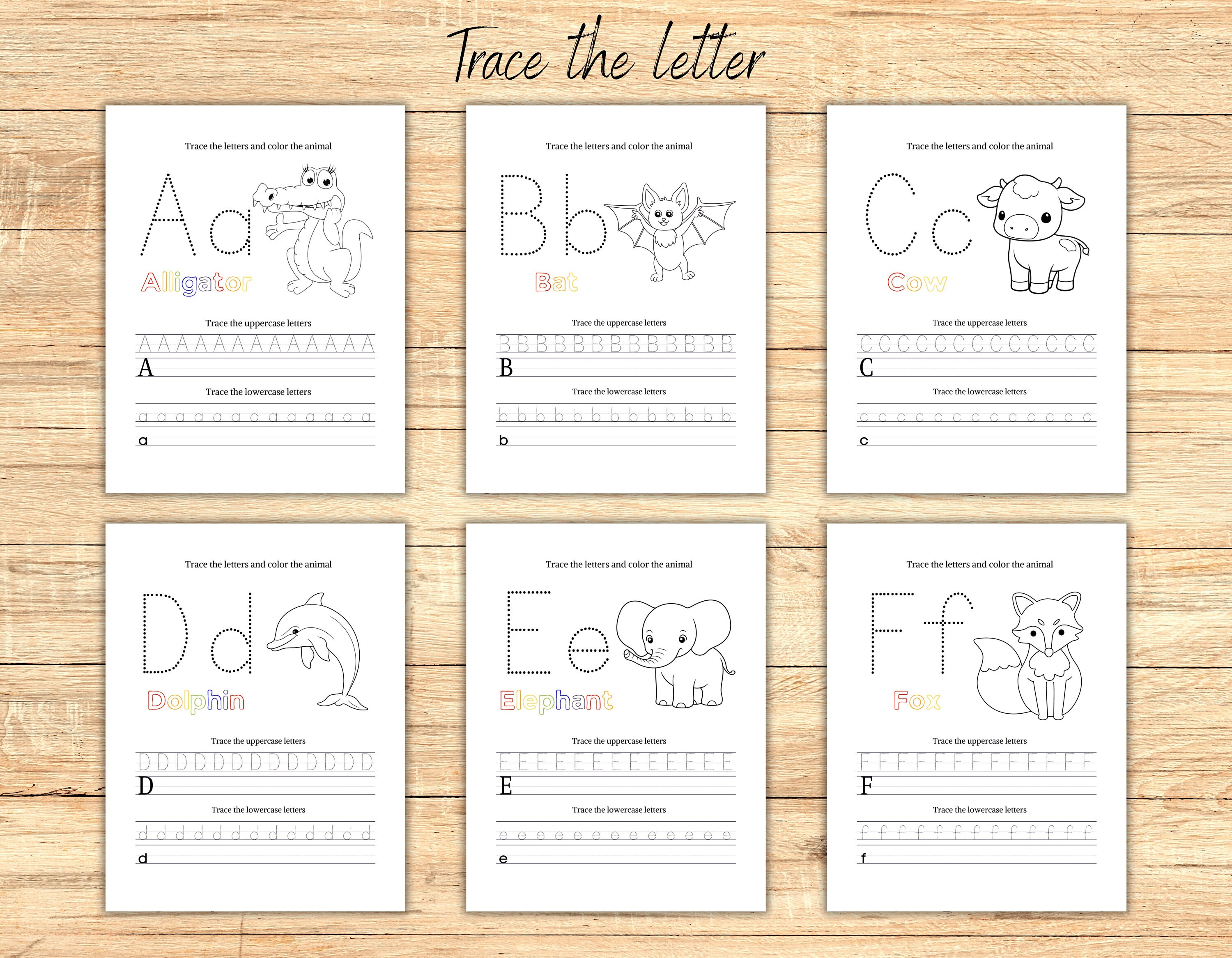 Printable Animal ABC Coloring and Tracing Worksheets, A to Z Tracing ...