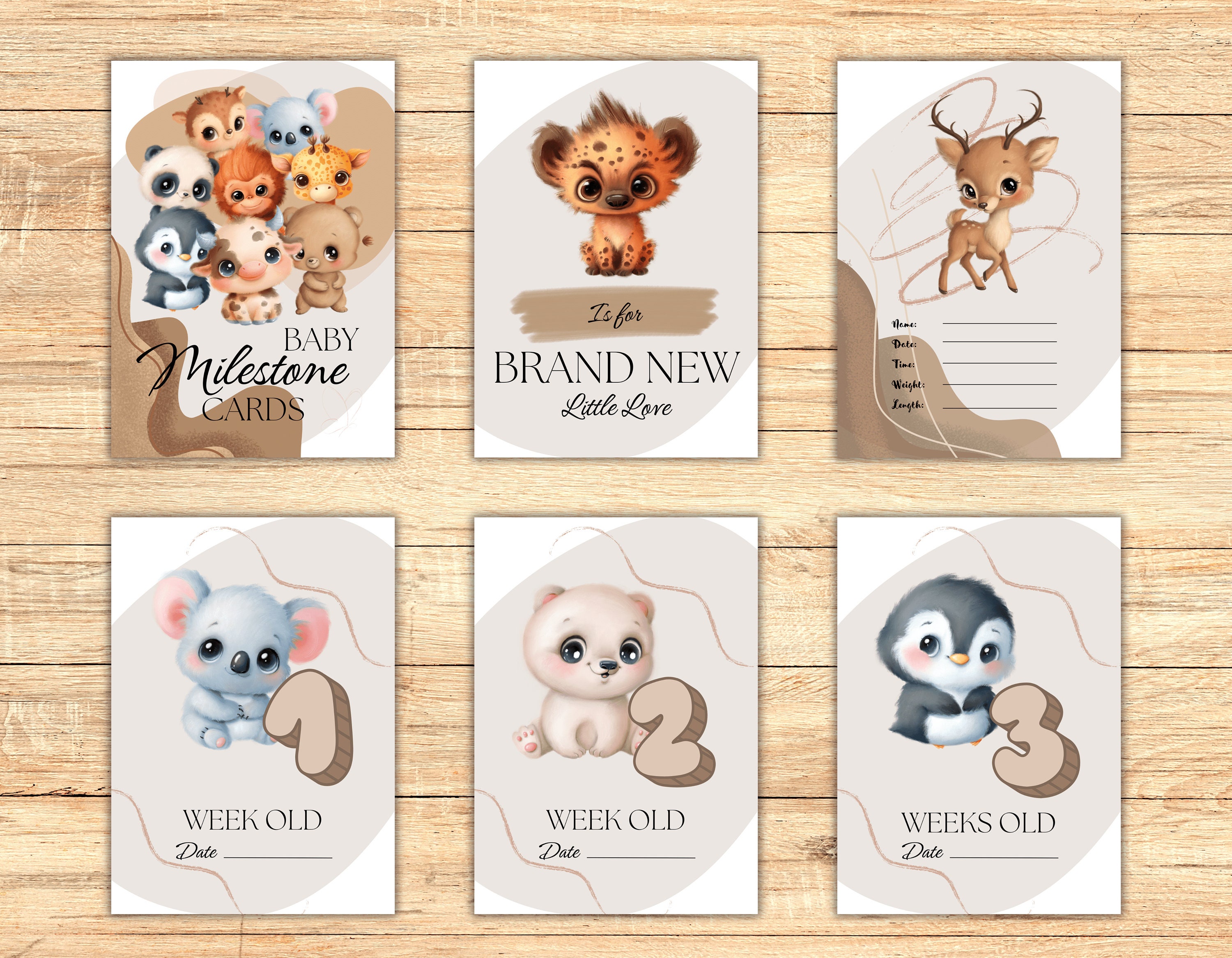 Cute Animals Baby Milestone Cards, Printable 33 Milestone Cards ...
