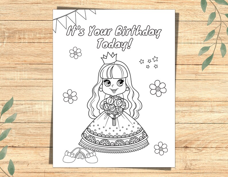 Princess Birthday Coloring Pages, Printable Coloring Book, Kids Relax ...
