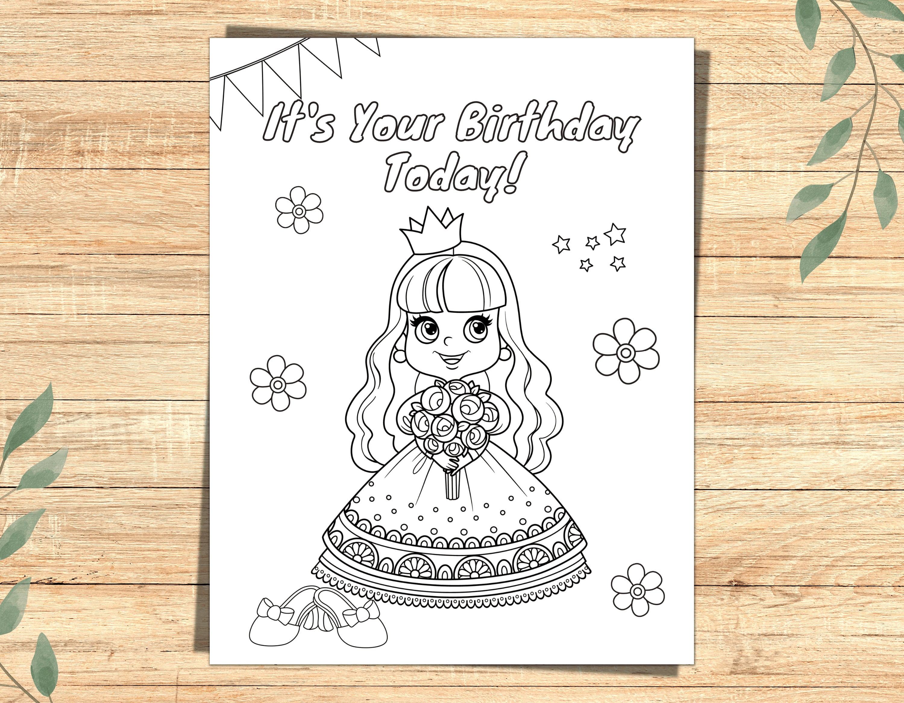Princess Birthday Coloring Pages, Printable Coloring Book, Kids Relax ...