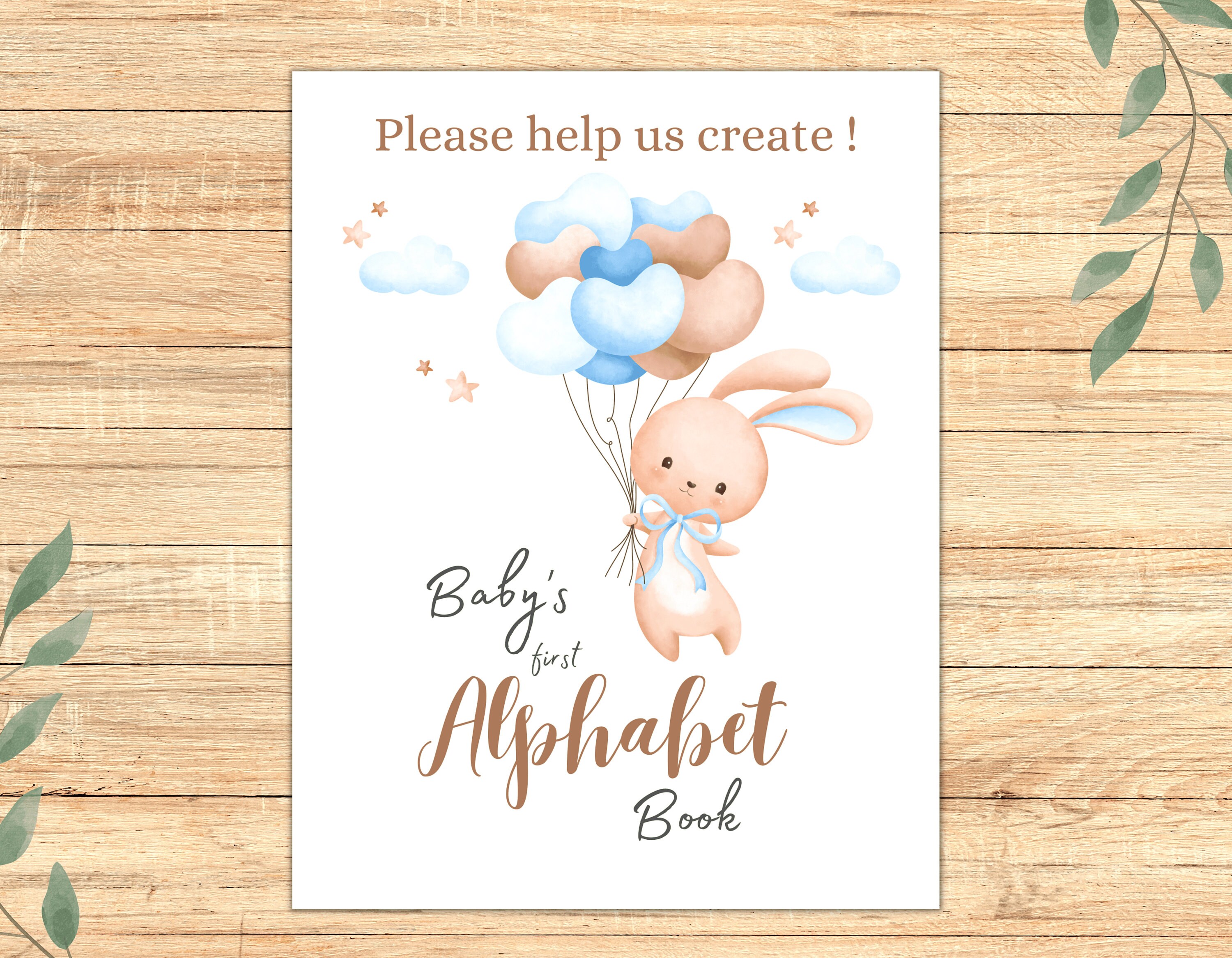 Baby Boy's First Alphabet Book, Printable Baby Shower, Baby's ABC Book ...
