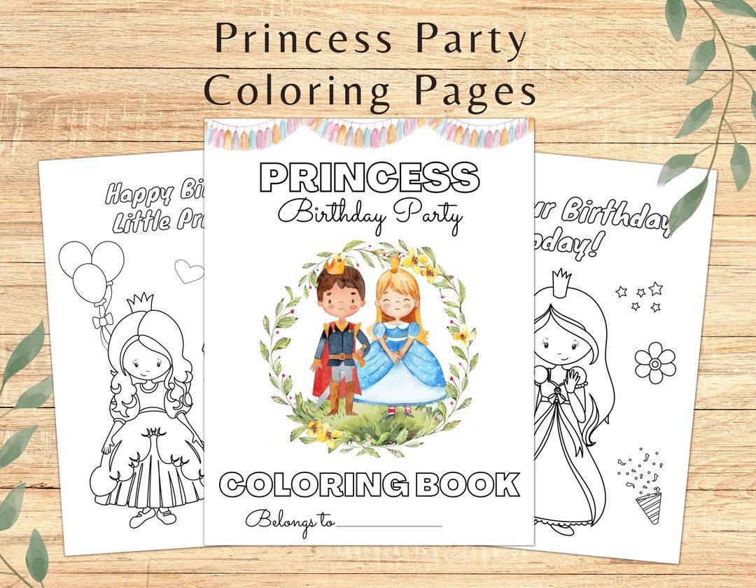 Princess Party Coloring Pages, Printable Coloring Book, Birthday Girl ...