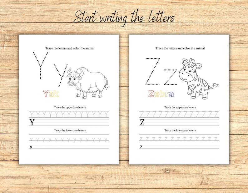 Printable Animal ABC Coloring and Tracing Worksheets, A to Z Tracing ...