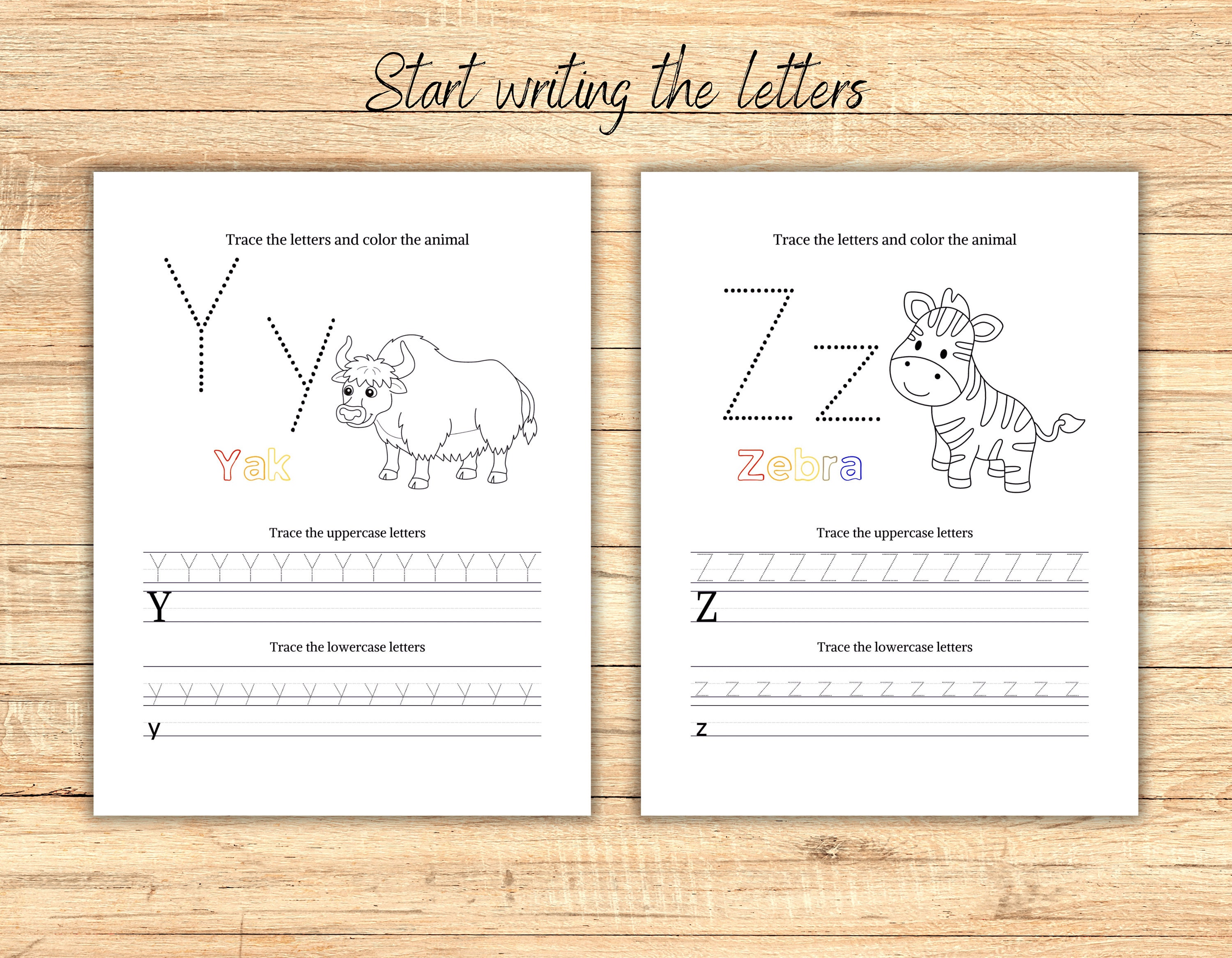 Printable Animal ABC Coloring and Tracing Worksheets, A to Z Tracing ...