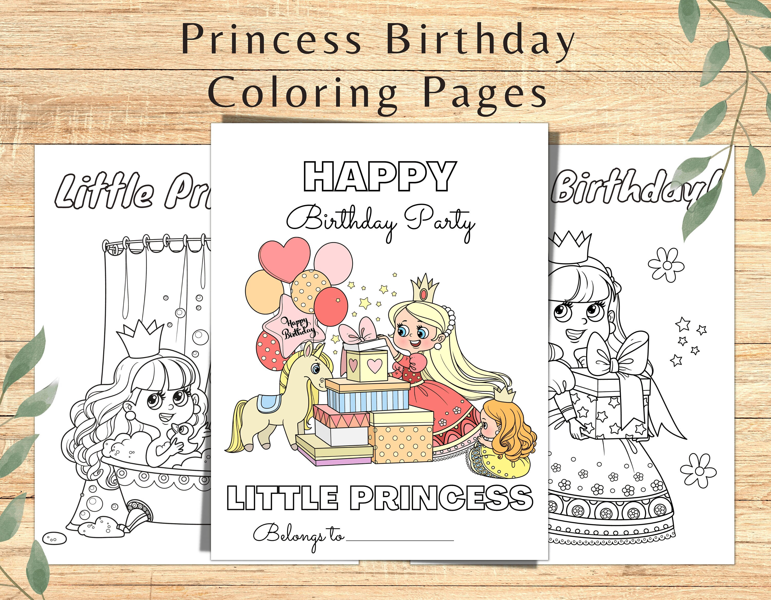 Princess Birthday Coloring Pages, Printable Coloring Book, Kids Relax ...