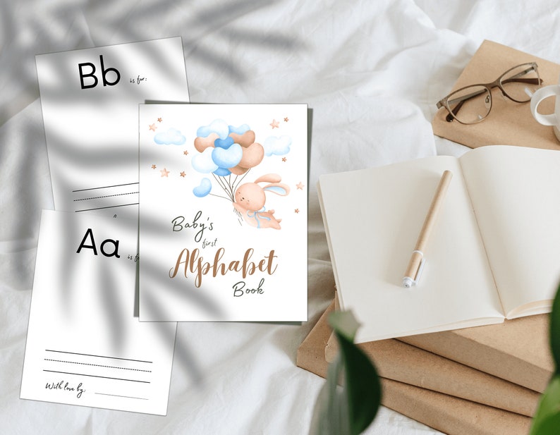 Baby Boy's First Alphabet Book, Printable Baby Shower, Baby's ABC Book ...