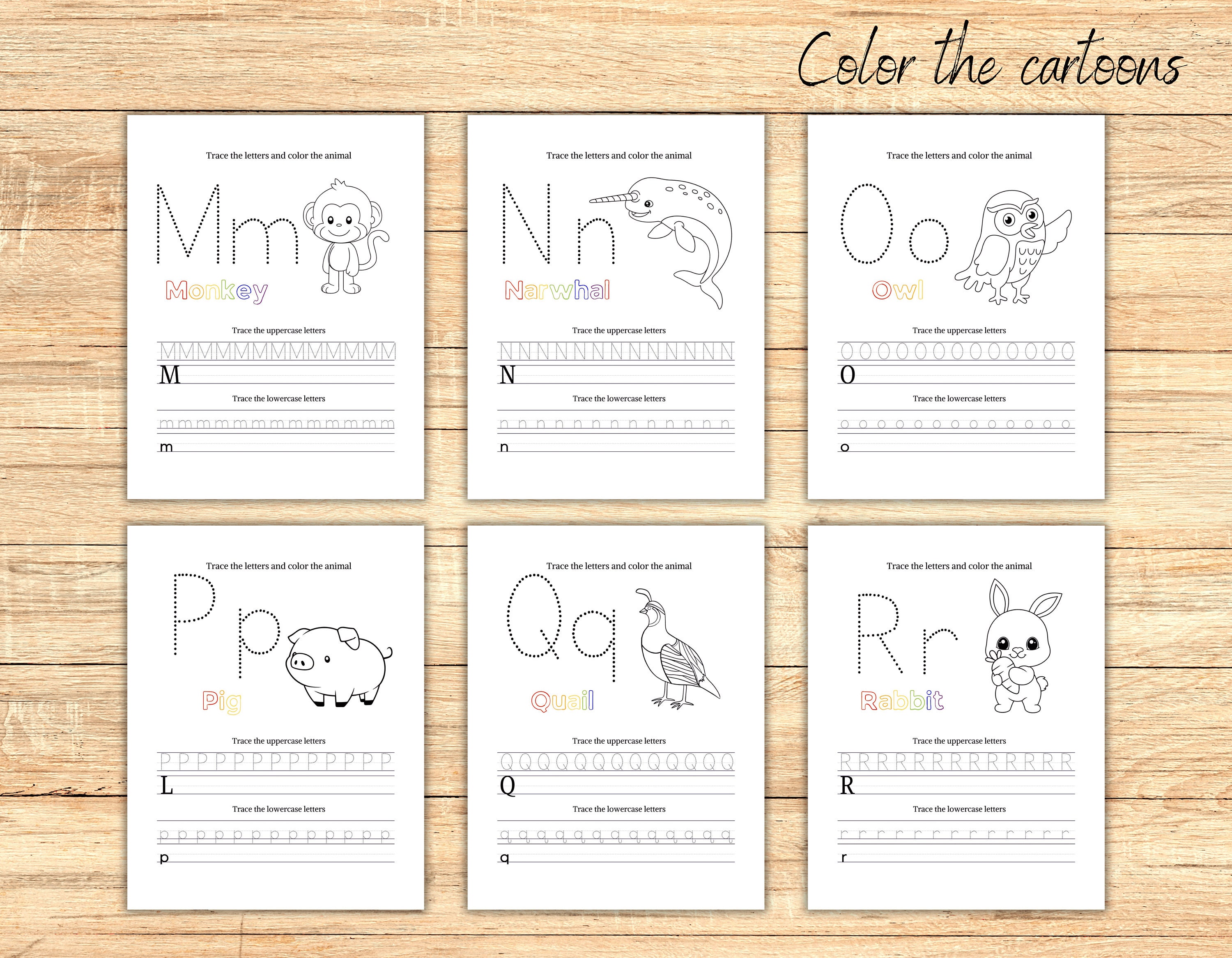 Printable Animal ABC Coloring and Tracing Worksheets, A to Z Tracing ...