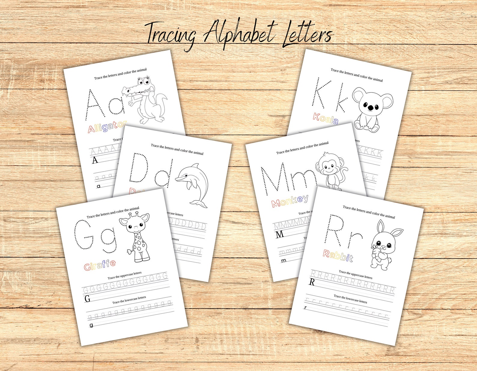Printable Animal ABC Coloring and Tracing Worksheets, A to Z Tracing ...