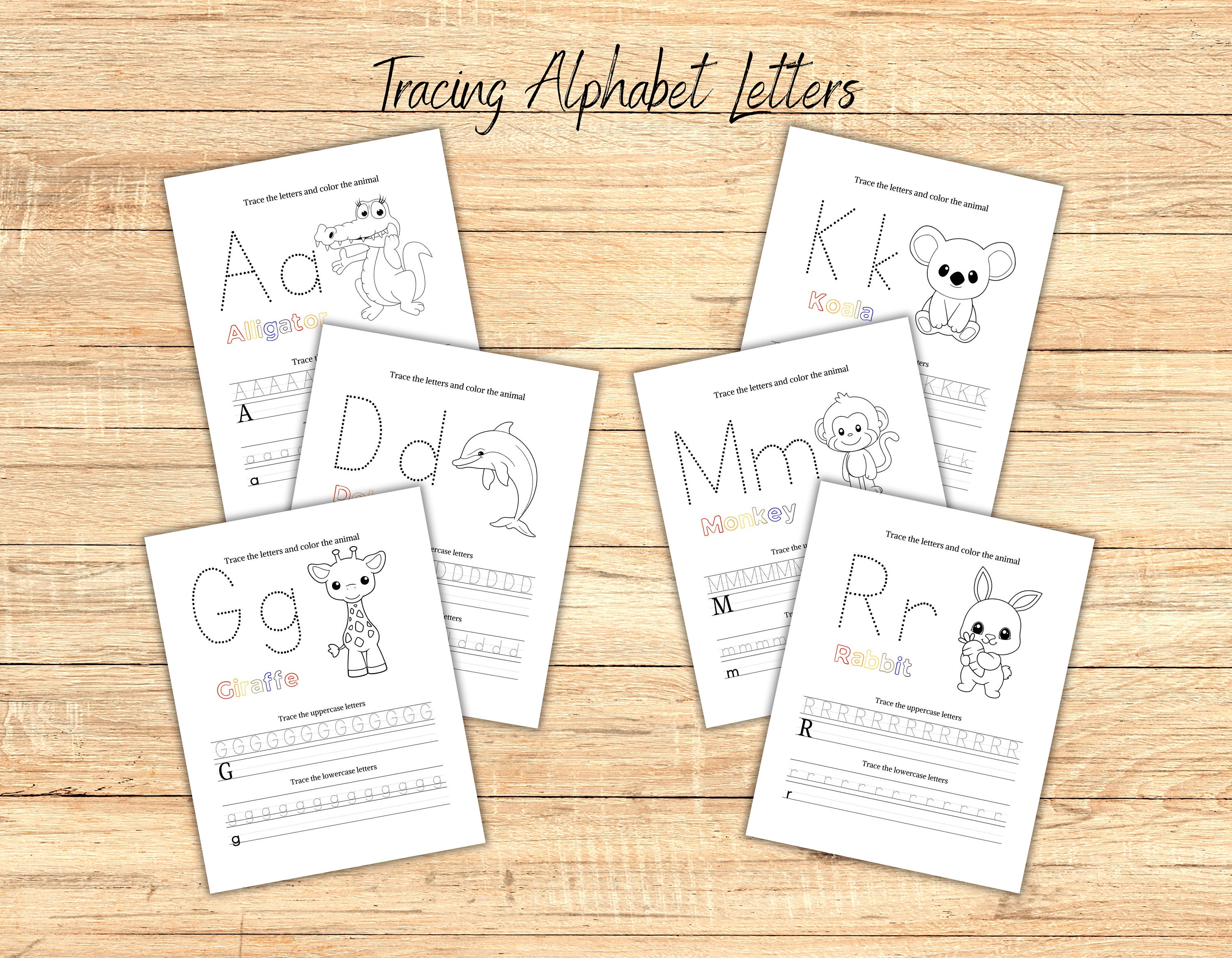 Printable Animal ABC Coloring and Tracing Worksheets, A to Z Tracing ...