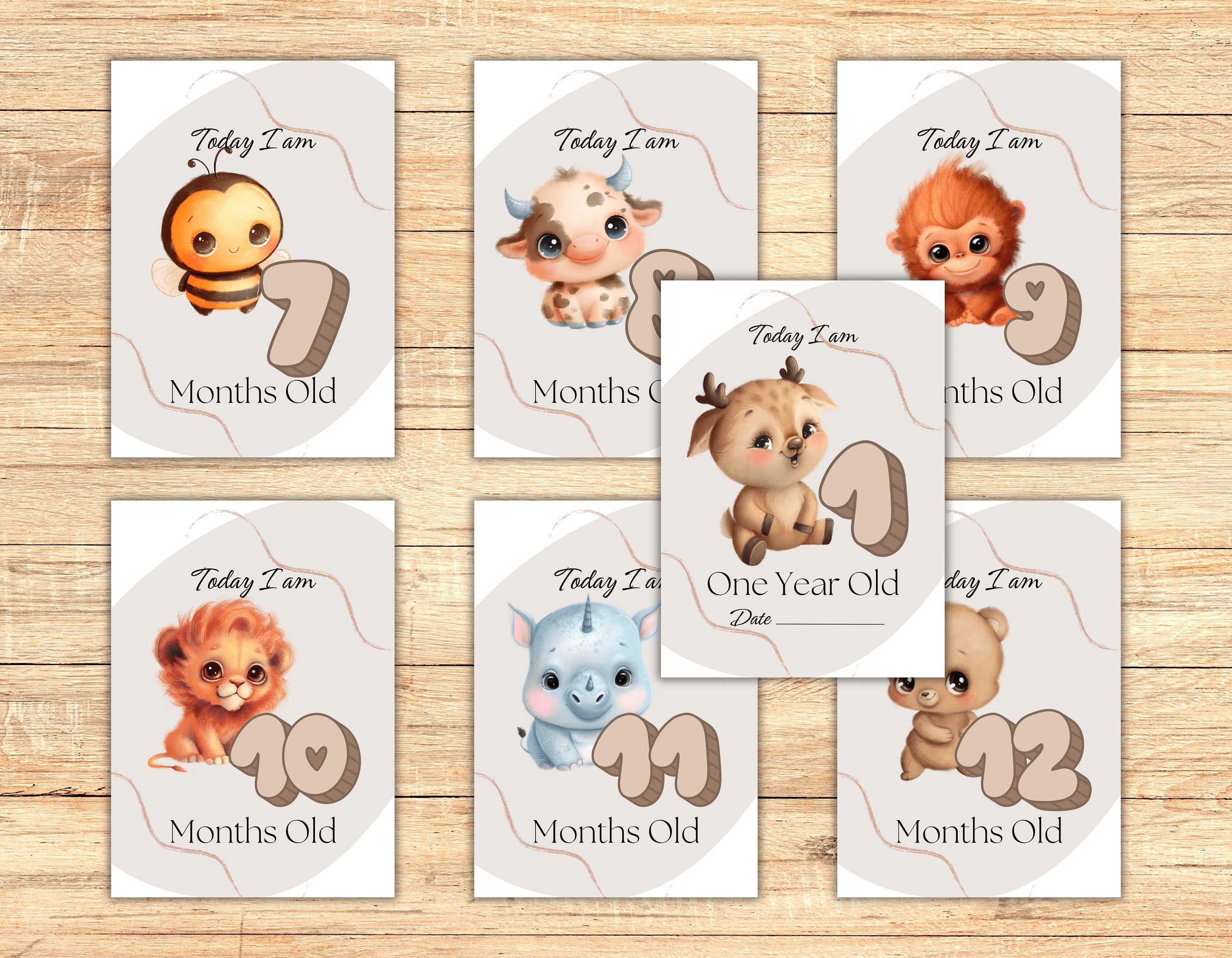 Cute Animals Baby Milestone Cards, Printable 33 Milestone Cards ...