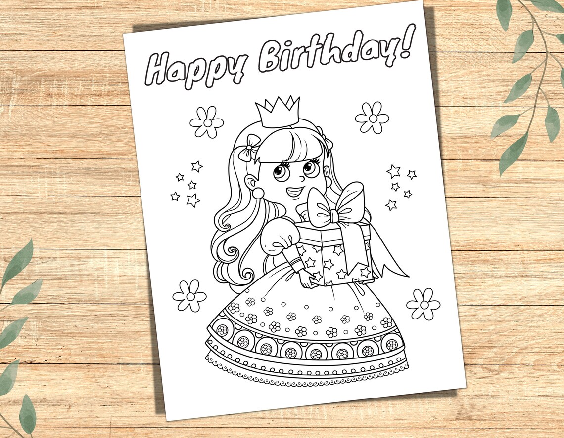 Princess Birthday Coloring Pages, Printable Coloring Book, Kids Relax ...