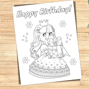 Princess Birthday Coloring Pages, Printable Coloring Book, Kids Relax ...