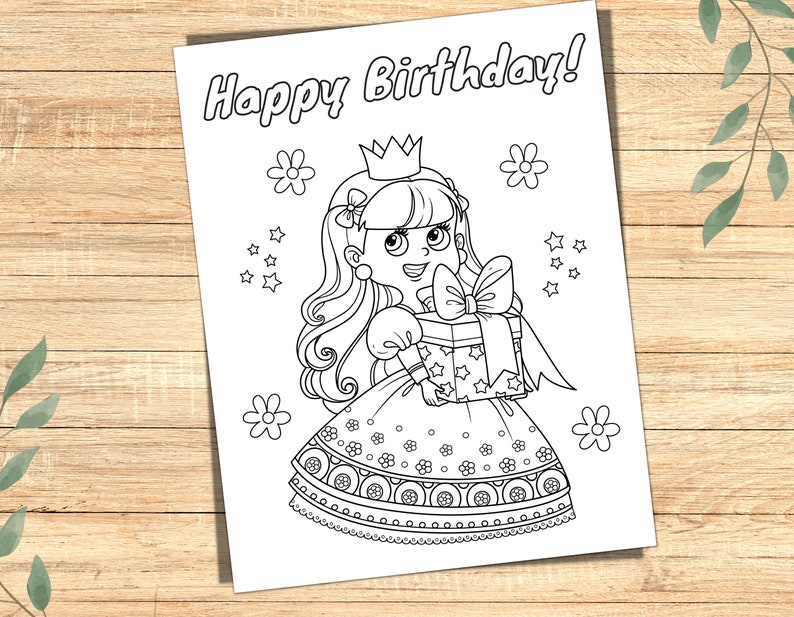 Princess Birthday Coloring Pages, Printable Coloring Book, Kids Relax ...