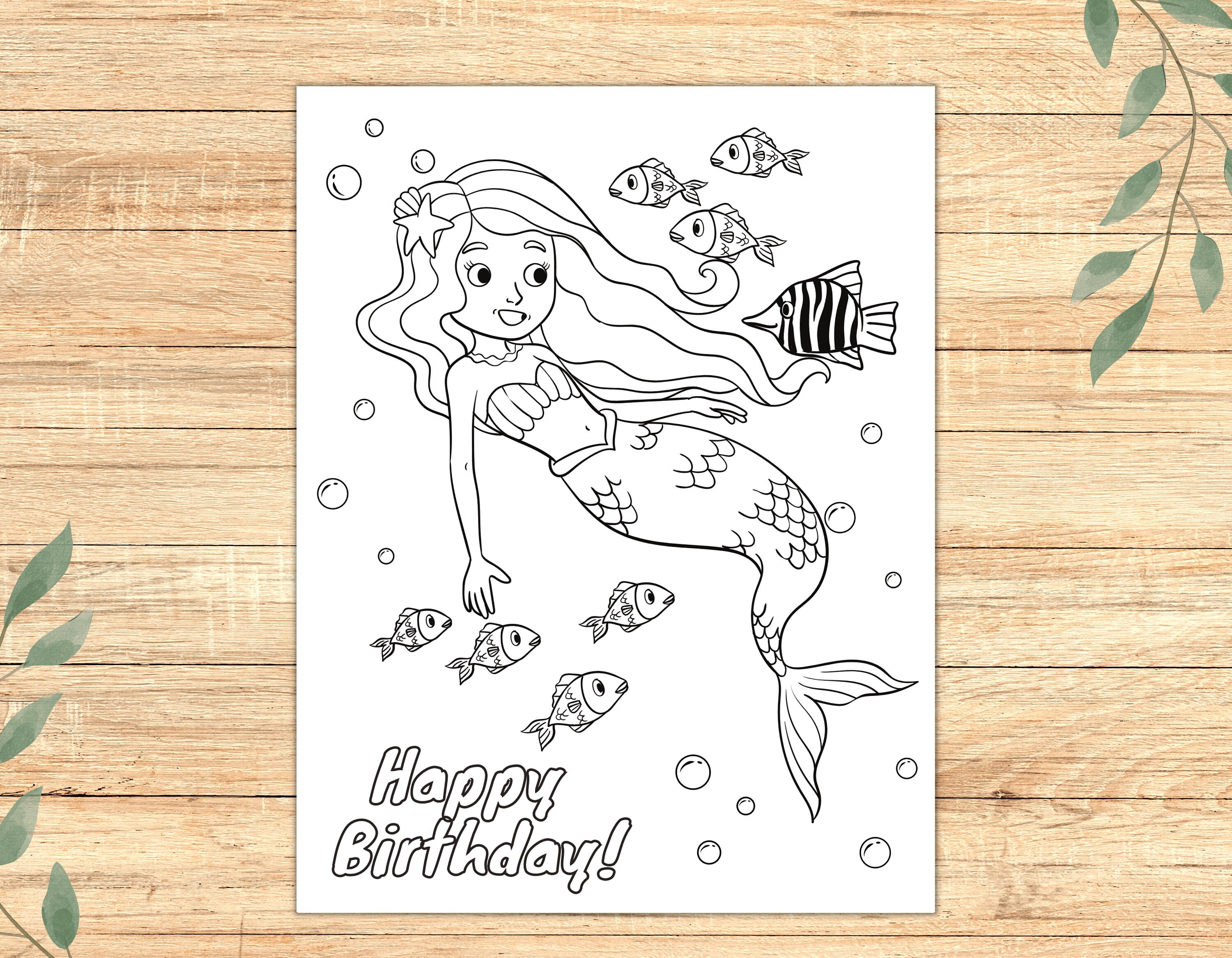 Mermaid Birthday Coloring Pages, Printable Mermaid Coloring Book for ...