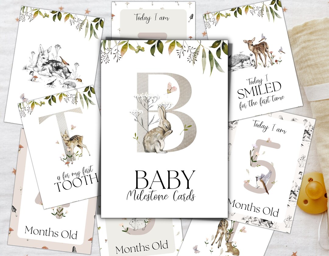 Baby Milestone Cards, Forest Animals, Set of 33, Printable Baby ...