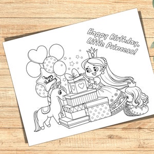 Princess Birthday Coloring Pages, Printable Coloring Book, Kids Relax ...