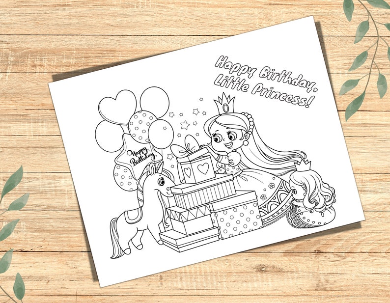 Princess Birthday Coloring Pages, Printable Coloring Book, Kids Relax ...