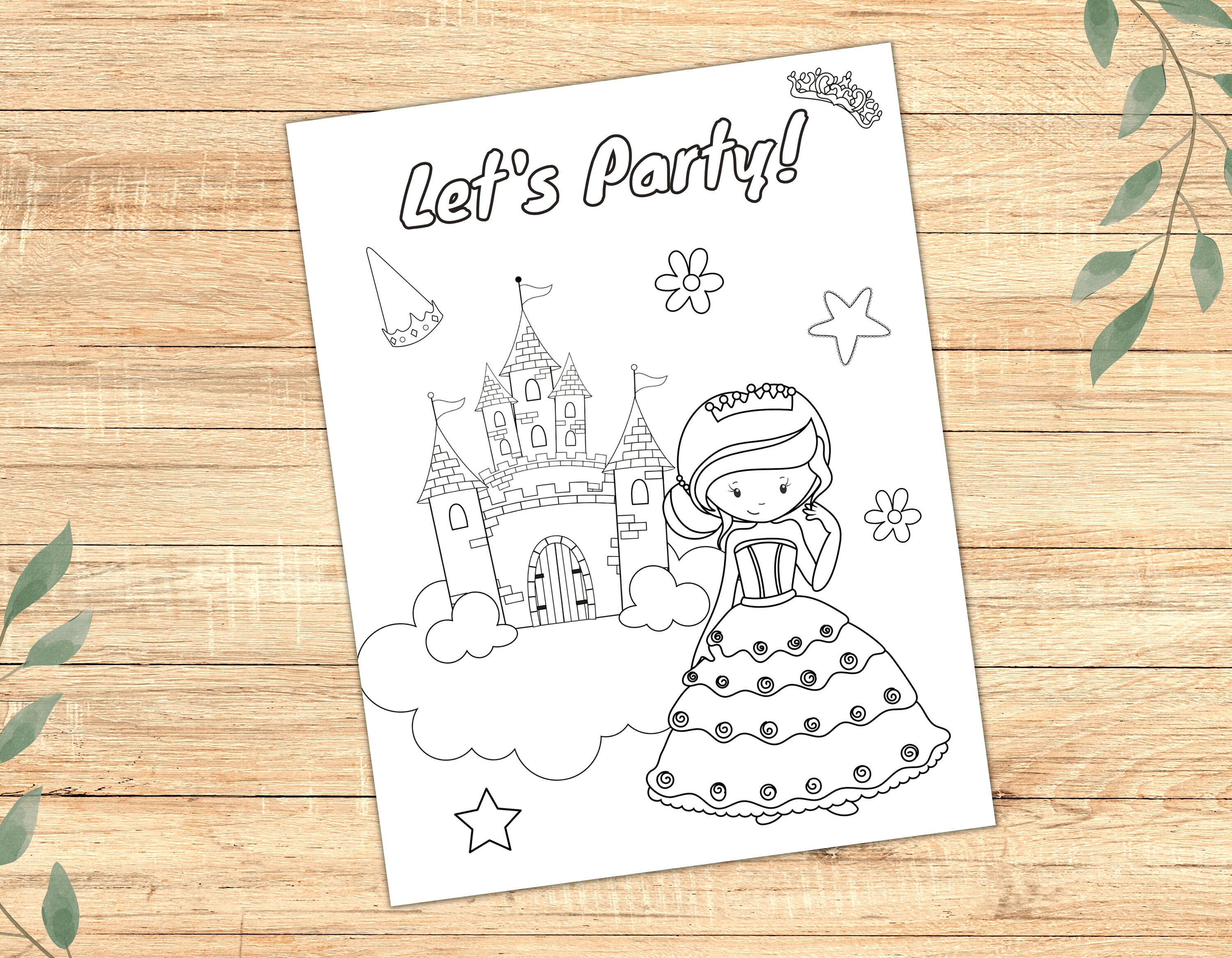Princess Party Coloring Pages, Printable Coloring Book, Birthday Girl ...