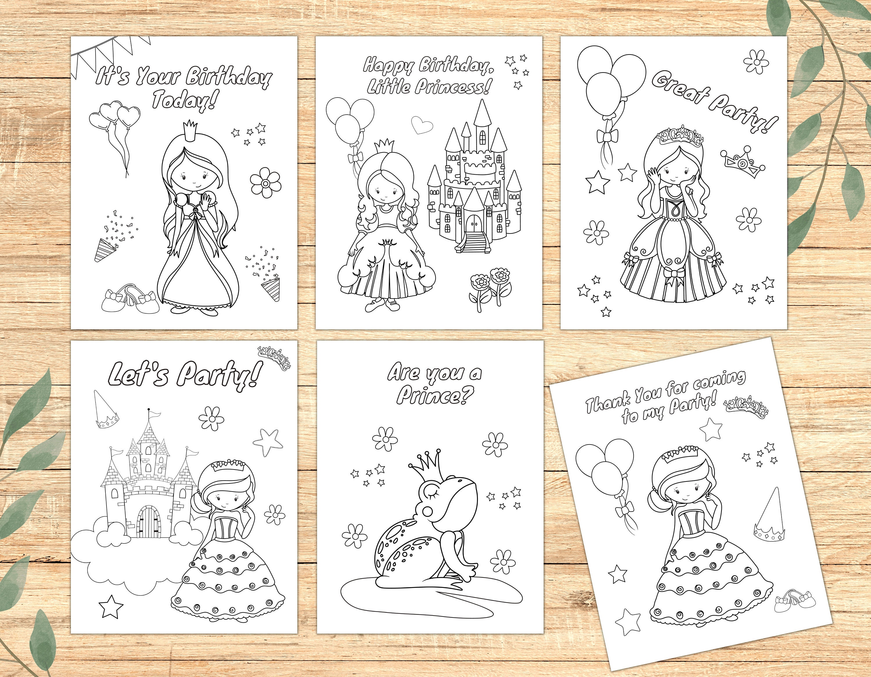 Princess Party Coloring Pages, Printable Coloring Book, Birthday Girl ...