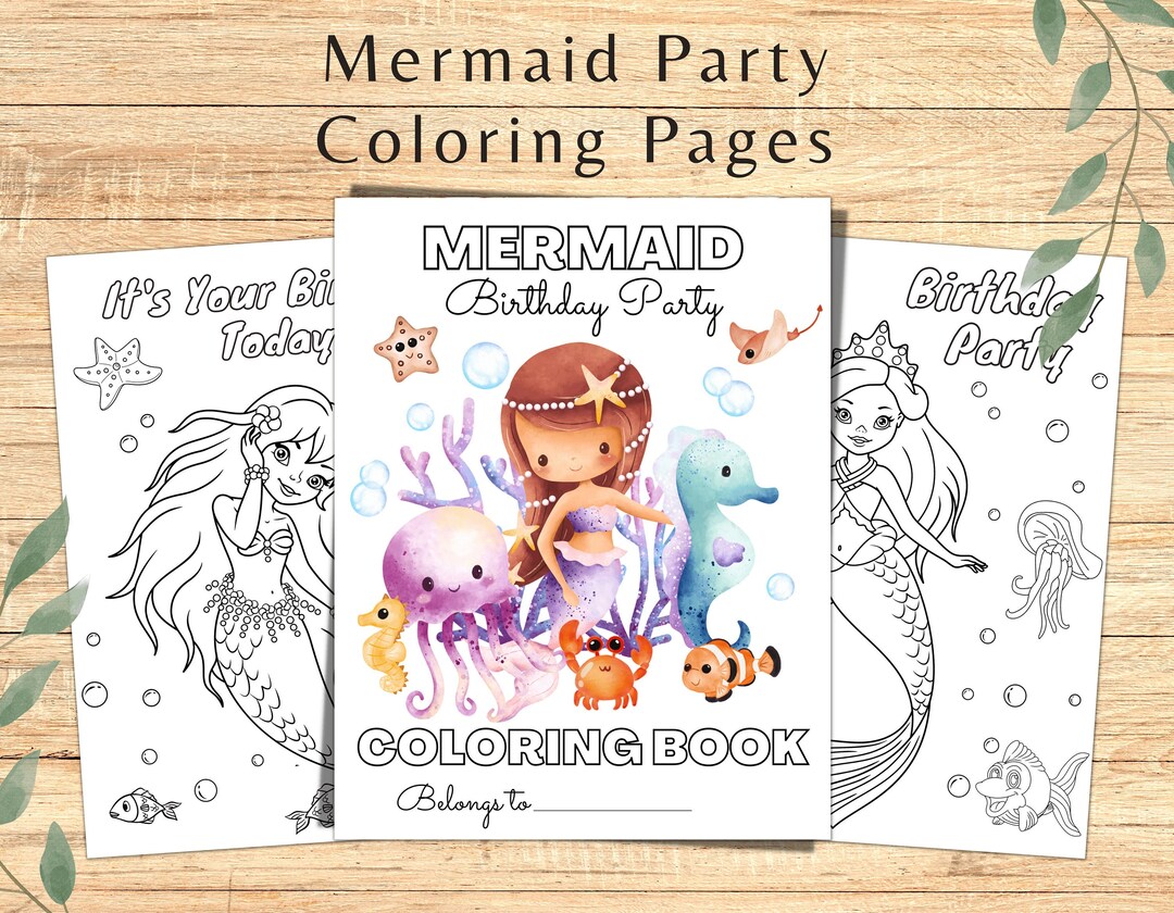 Mermaid Birthday Coloring Pages, Printable Mermaid Coloring Book for ...