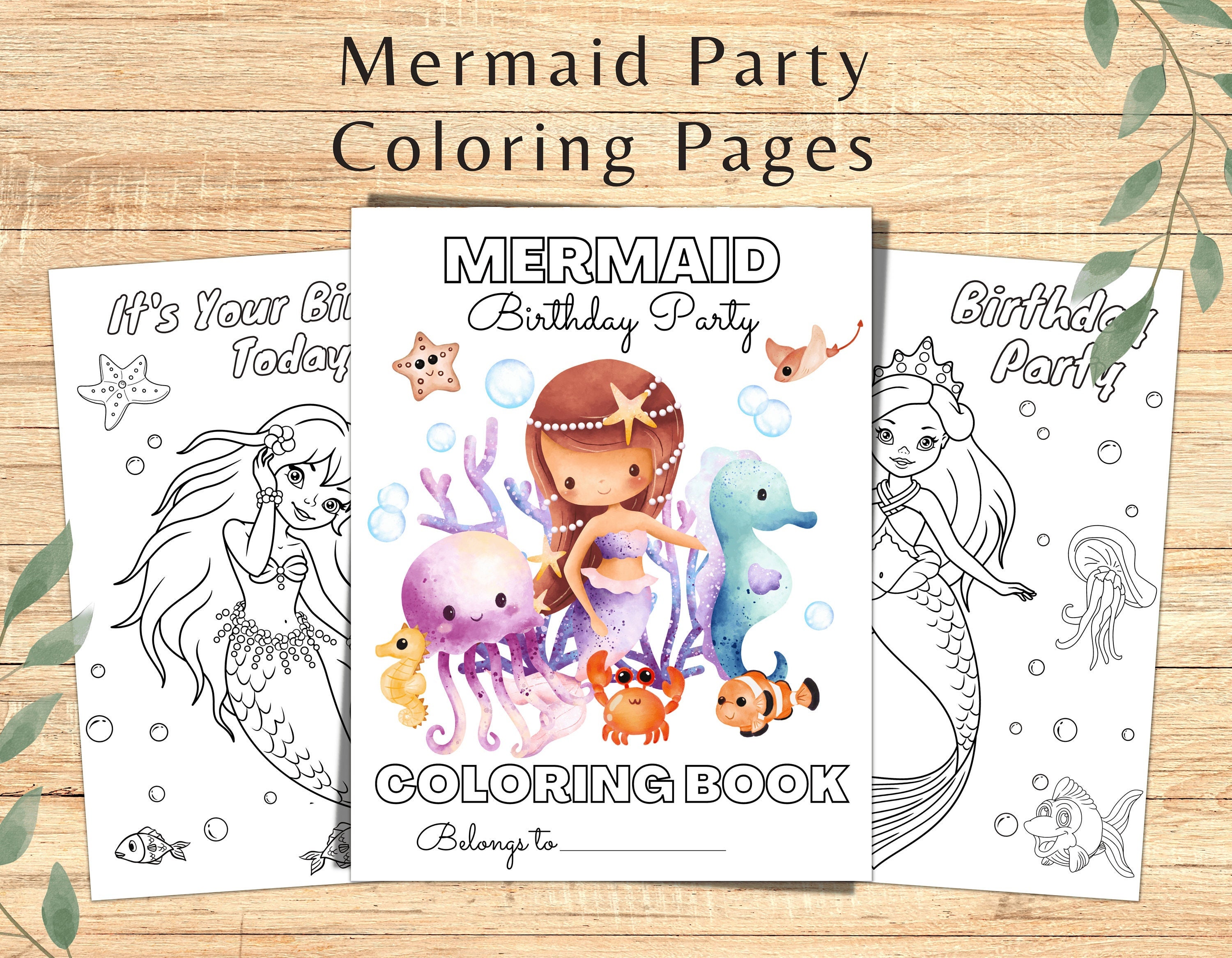 Mermaid Birthday Coloring Pages, Printable Mermaid Coloring Book for ...