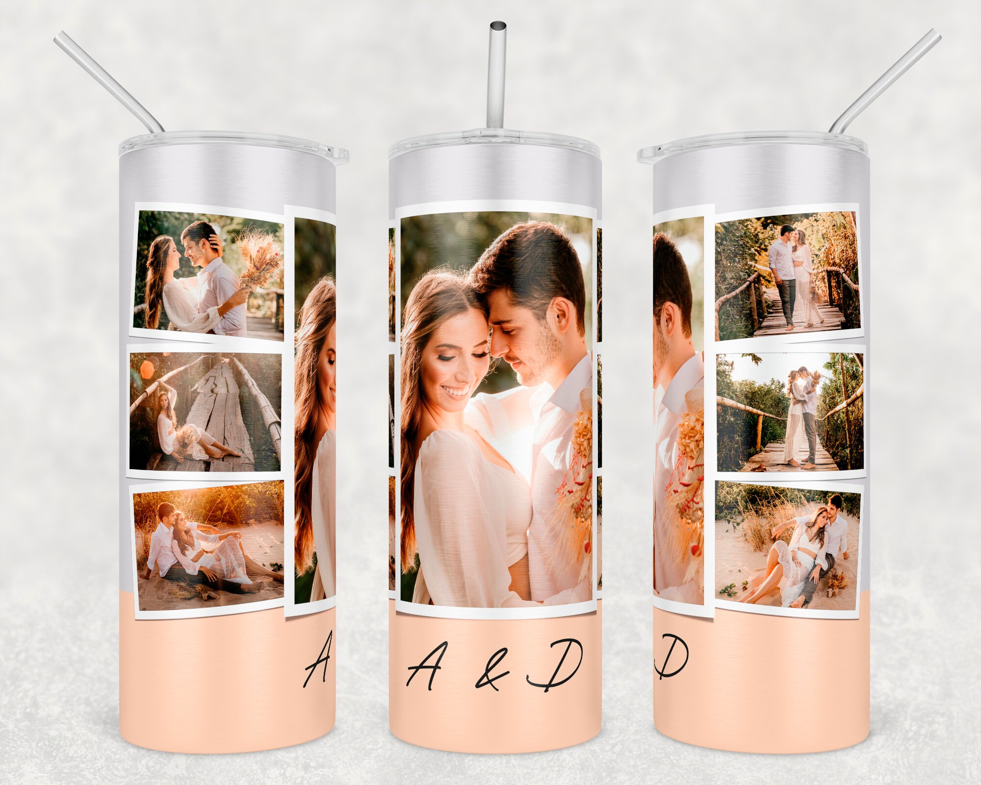 Initials Couple Themed Personalized 20 Oz Tumbler With 7 Photos - Etsy