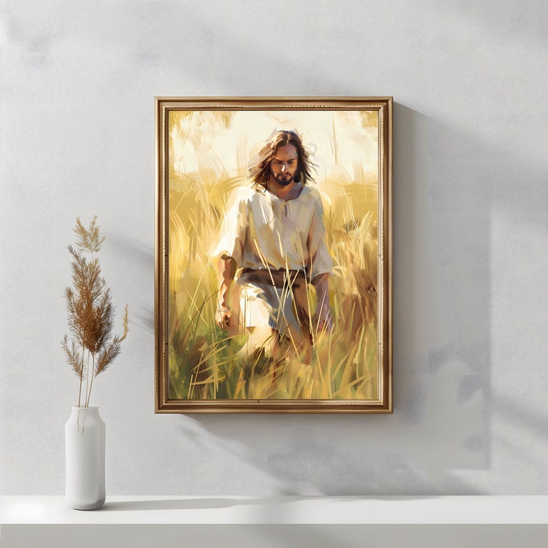 Picture of Jesus Christ Walks Through Meadow Christian Wall Art Decor ...