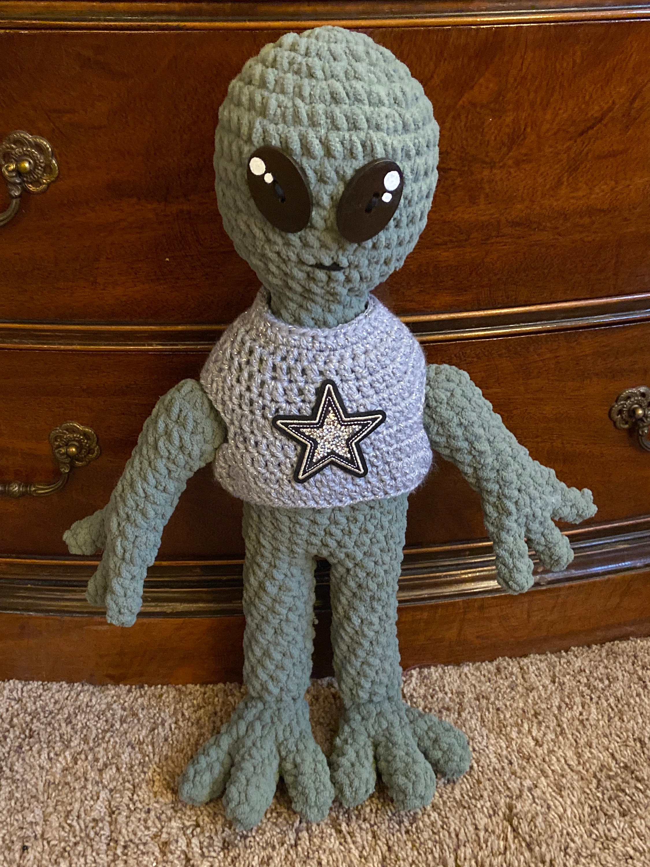 Green Alien Large Plush Doll With Star Sweater Vest Designed and ...