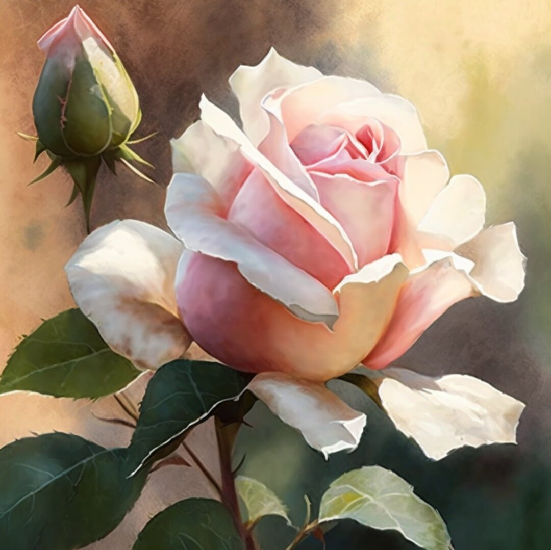 White and Pink Rose Watercolor Digital Download - Etsy