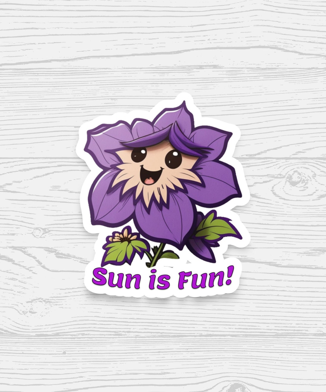 Cute Cartoon Clematis Kiss-cut Sticker, Kids Flower Decal, Nature ...