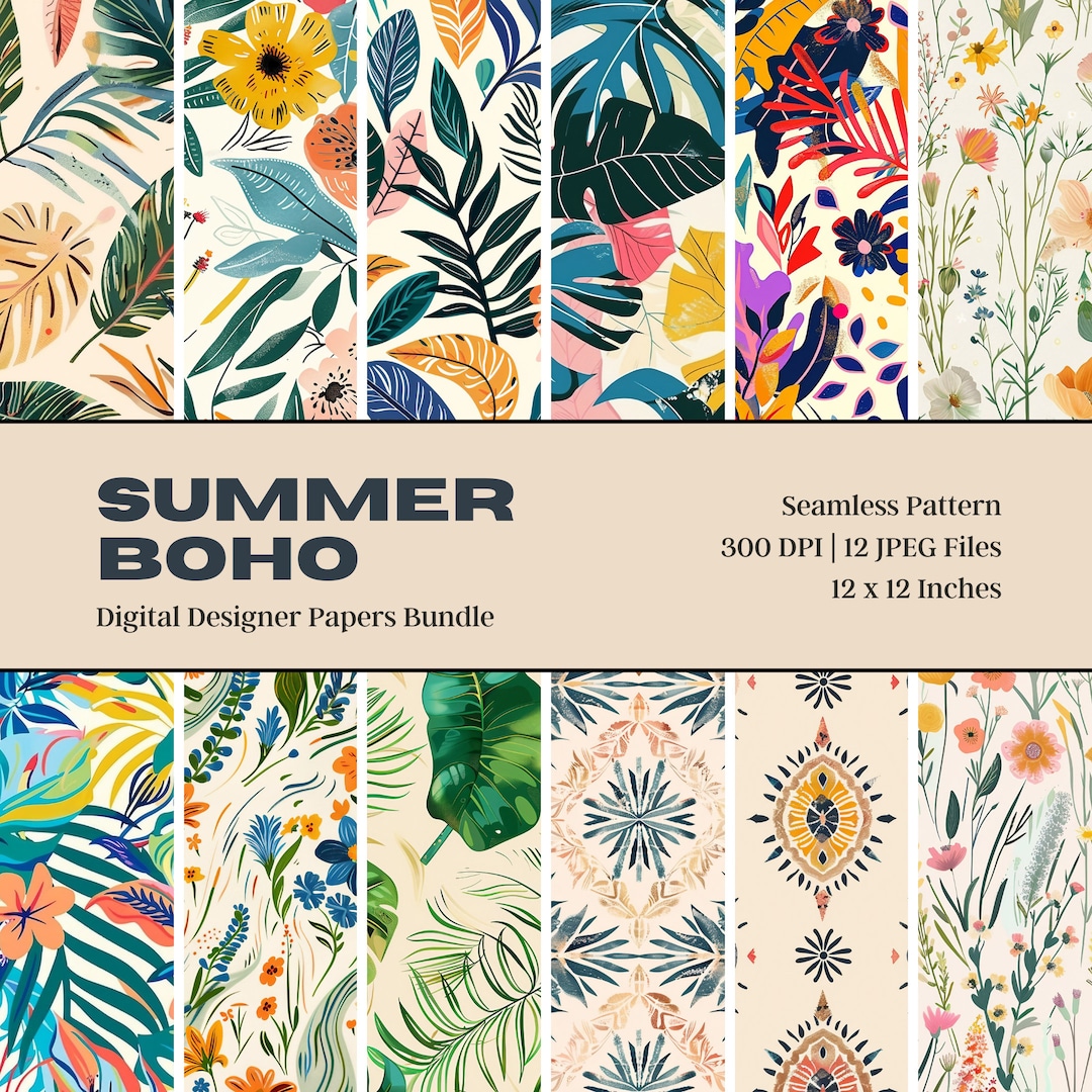 Summer Boho Floral Digital Paper Pack, Seamless Patterns (digital ...