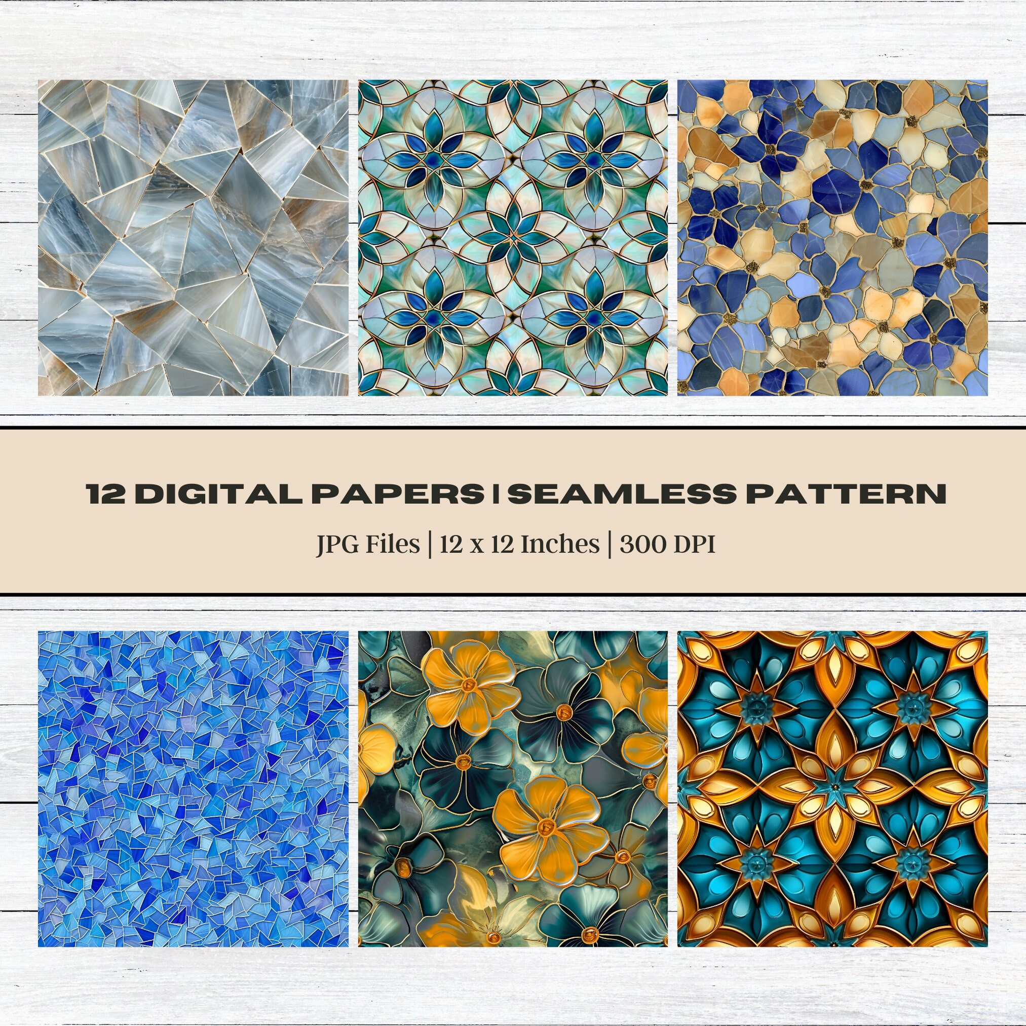 12 Stained Glass Digital Paper, Stained Glass Patterns, Stained Glass ...