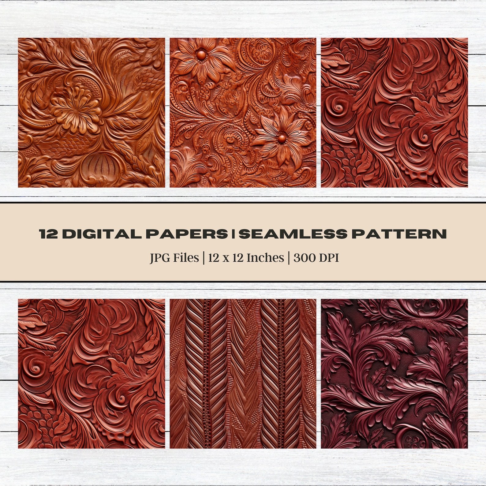 12 Embossed Leather Digital Paper, Leather Pattern, Western Leather ...