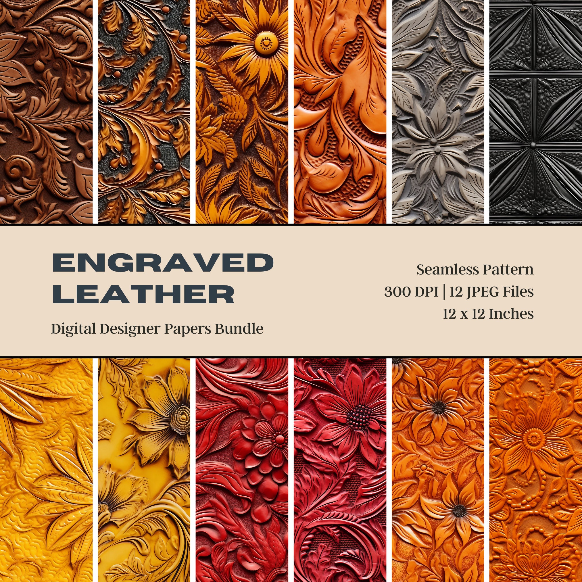 12 Engraved Leather Digital Paper, Leather Pattern, Embossed Leather ...