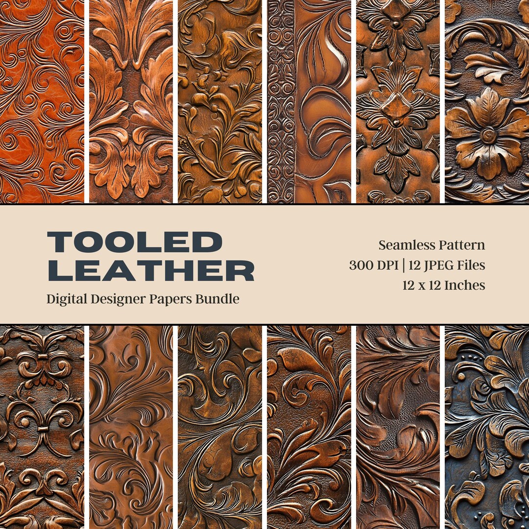 12 Western Tooled Leather Digital Paper, Leather Pattern, Western ...