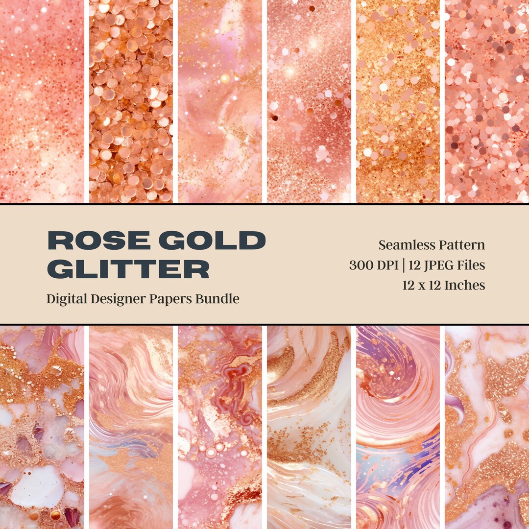 12 Rose Gold Glitter Digital Paper, Jewel Backgrounds, Glitter Texture ...
