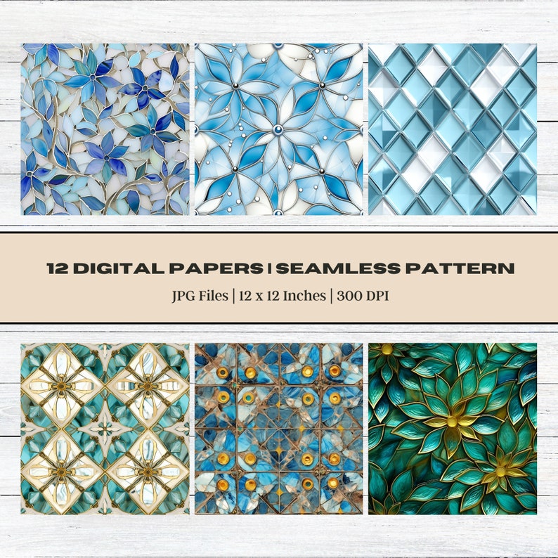 12 Stained Glass Digital Paper, Stained Glass Patterns, Stained Glass ...
